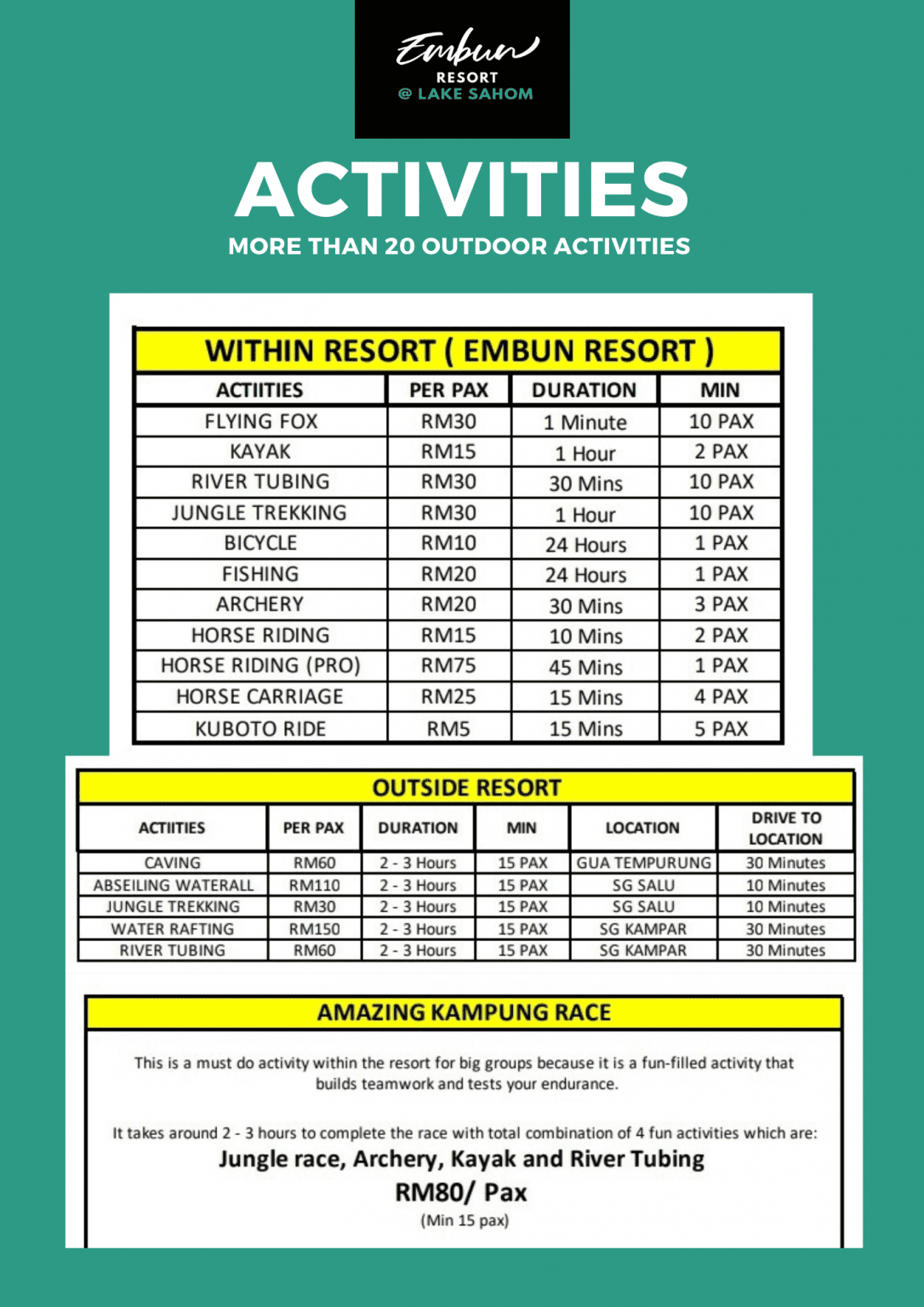 Team Building Package - Embun Resort Lake Sahom